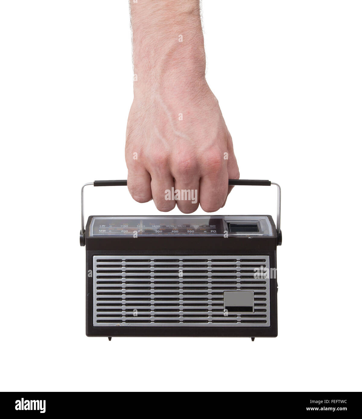 Small pocketradio, isolated on a white background Stock Photo - Alamy