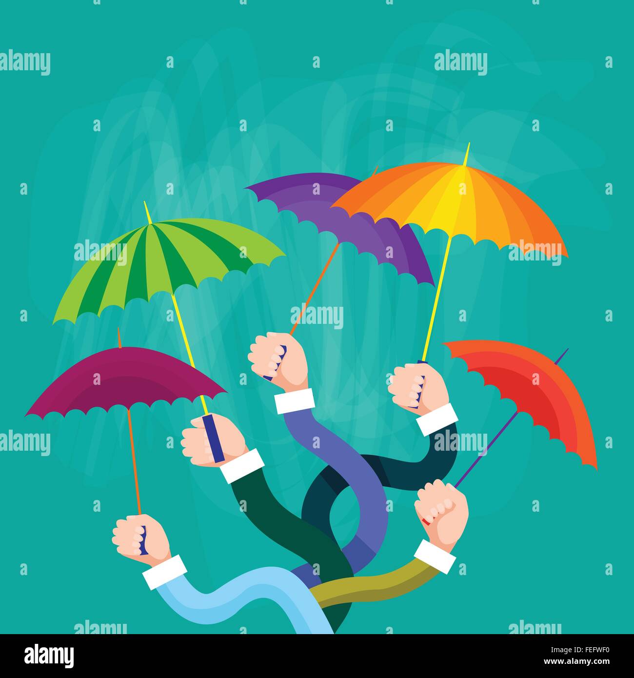 Hands Group Holding Colorful Umbrellas, Support Concept Stock Vector ...