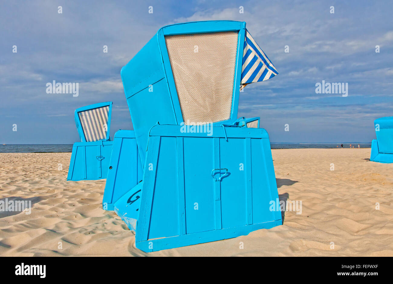 Hooded beach chairs (strandkorb) at the Baltic seacoast in Swinoujscie ...