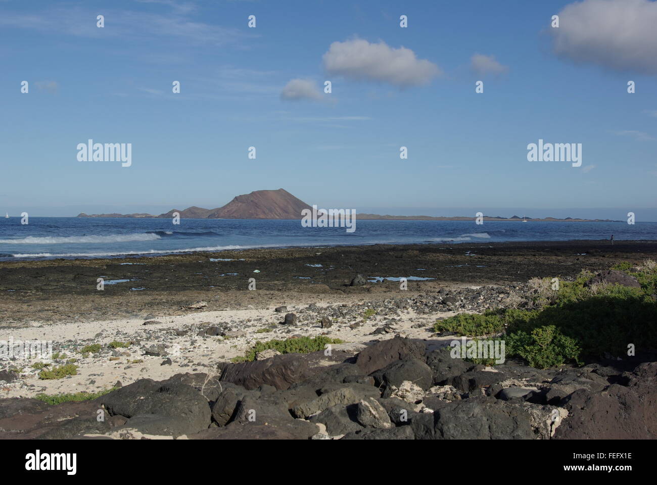 Los Lobos island viewed from Corralejo, Fuerteventura, Canary Islands ...