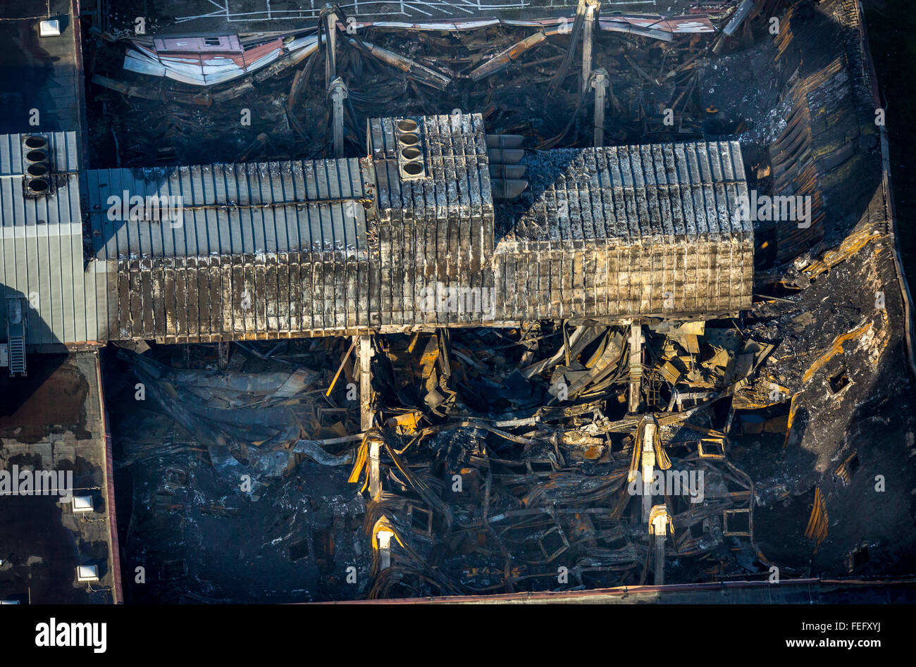 Aerial view, fire, Aachen, Hall of WZL RWTH Campus Melaten completely ...
