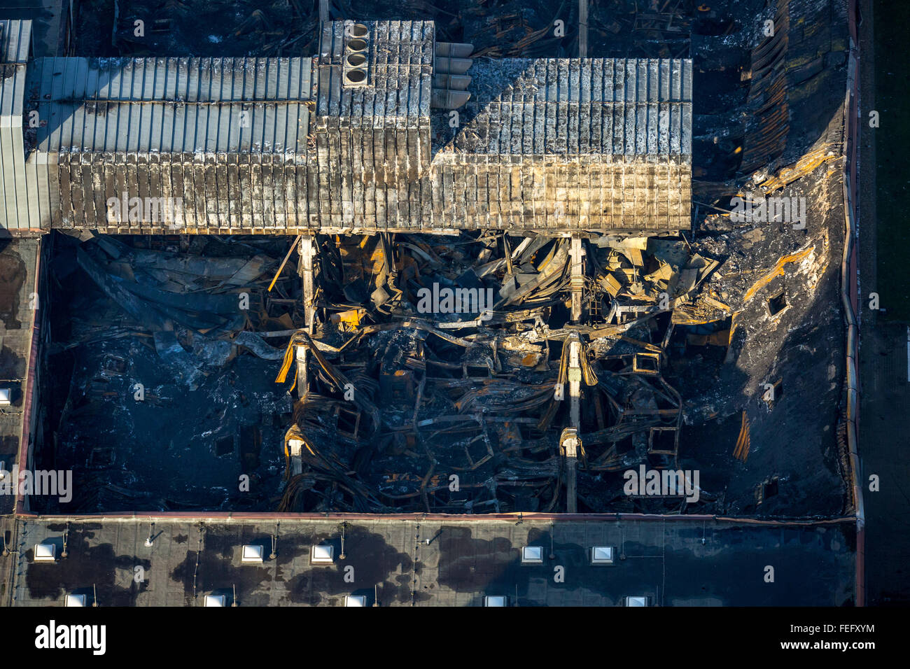 Aerial view, fire, Aachen, Hall of WZL RWTH Campus Melaten completely ...