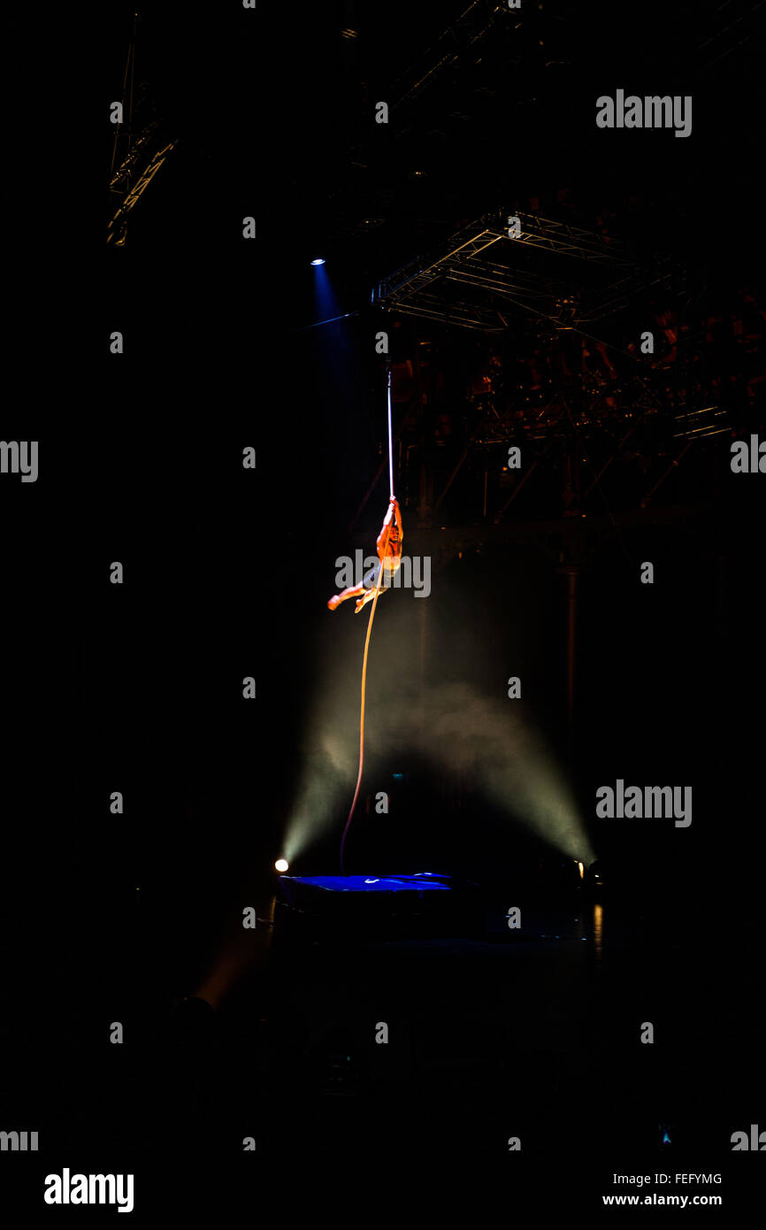 Trapeze acrobat, Circolombia Circus, Roundhouse, Camden, London ...