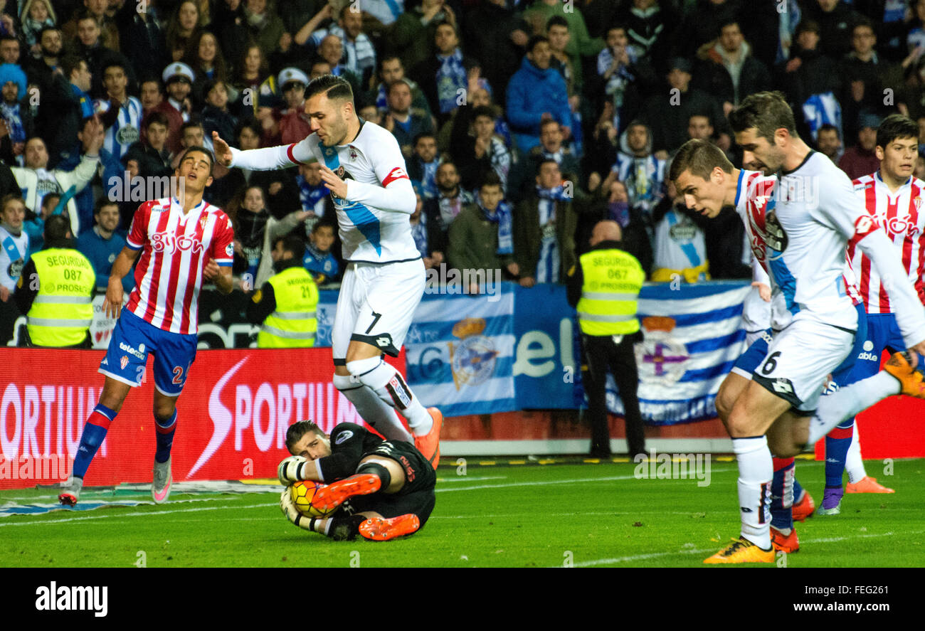 Gijon, Spain. 6th February, 2016. Ivan Cuellar (goalkeeper, Real ...