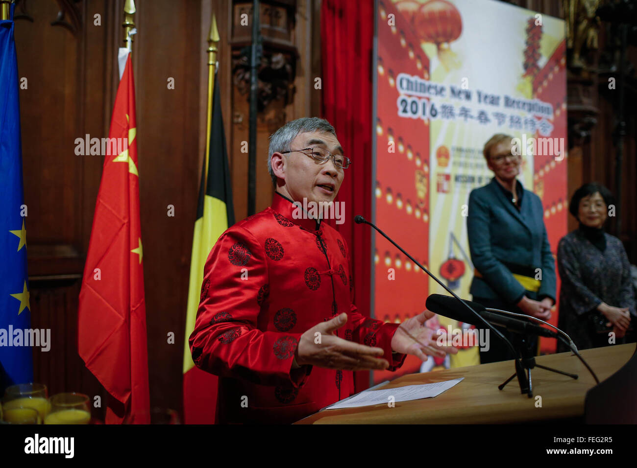 Brussels, Belgium. 7th Feb, 2016. Chinese Ambassador to Belgium Qu Xing ...