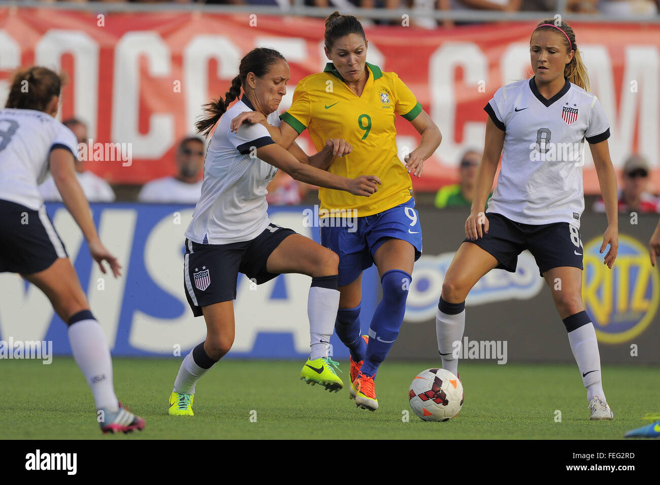 Orlando, FL, USA. 10th Nov, 2013. Brazil forward Gabi (9) and U.S ...