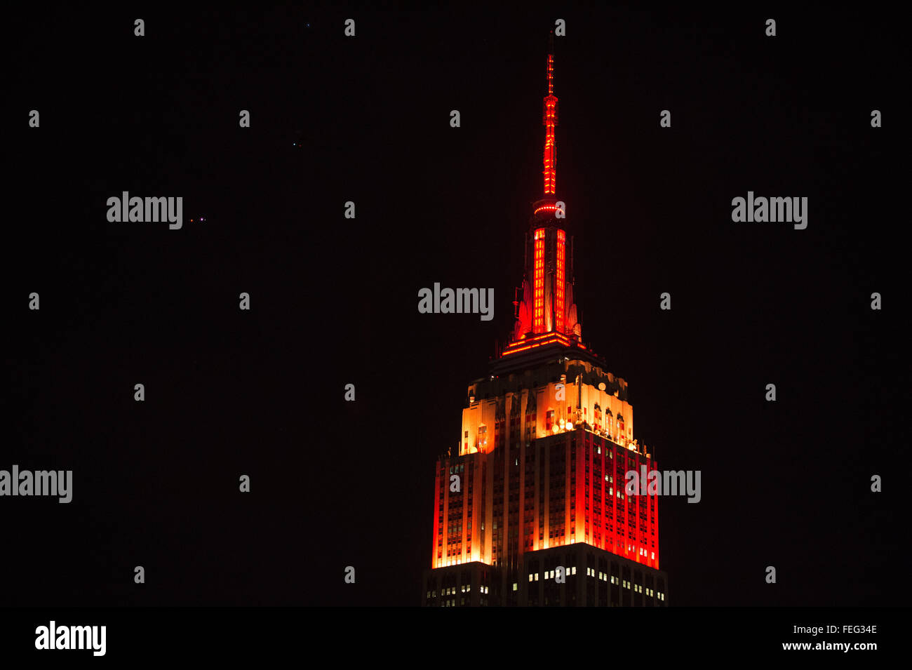 New York, NY, USA. 6th Feb, 2016. The Empire State Building tower ...