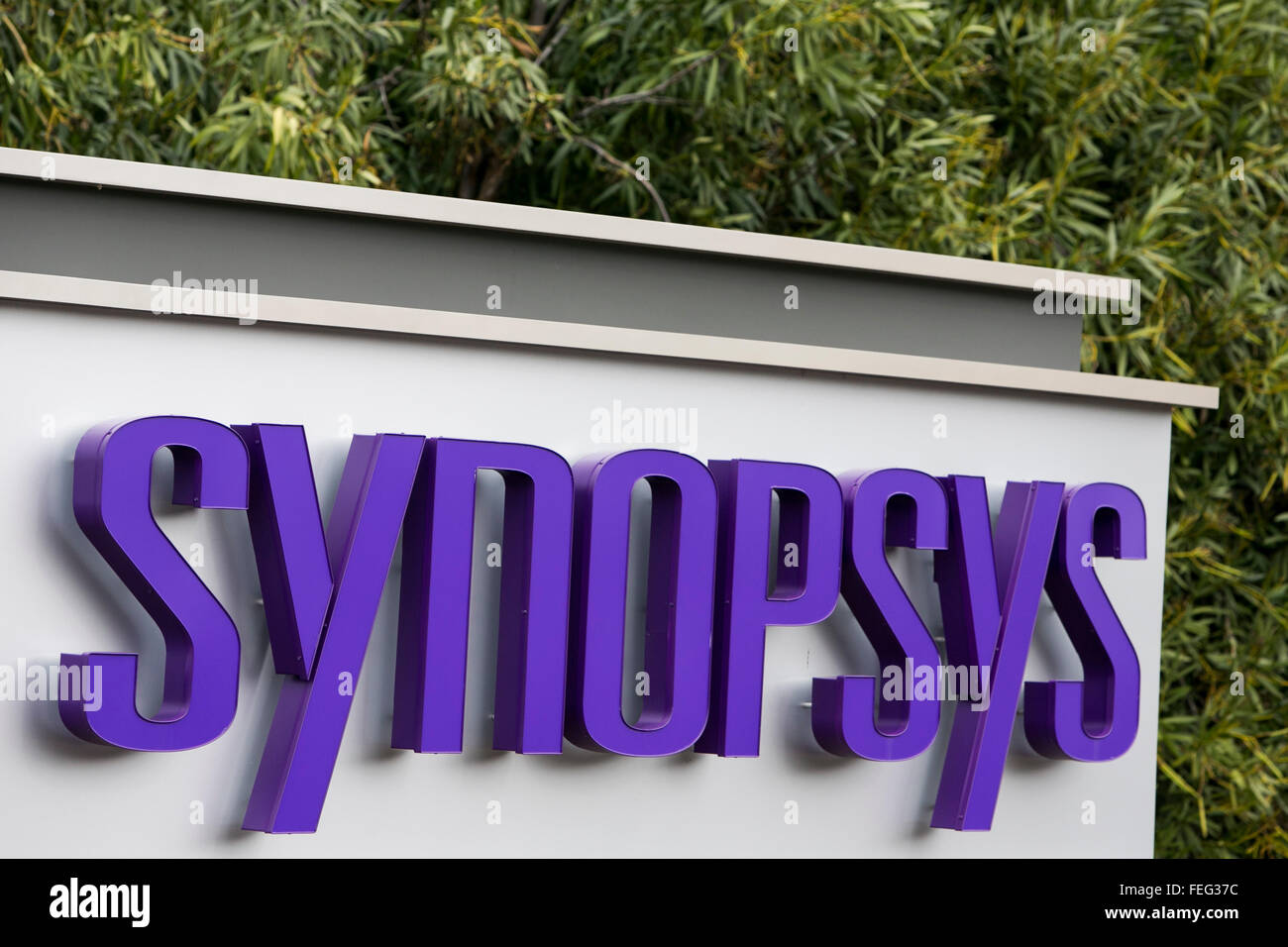 A logo sign outside of the headquarters of Synopsys, Inc., in Mountain View, California on ...