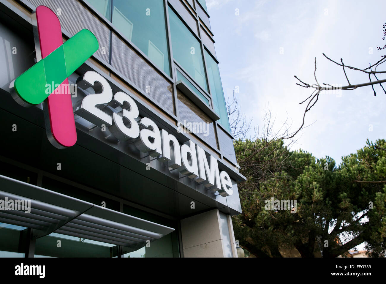 A logo sign outside of the headquarters of 23andMe in Mountain View ...