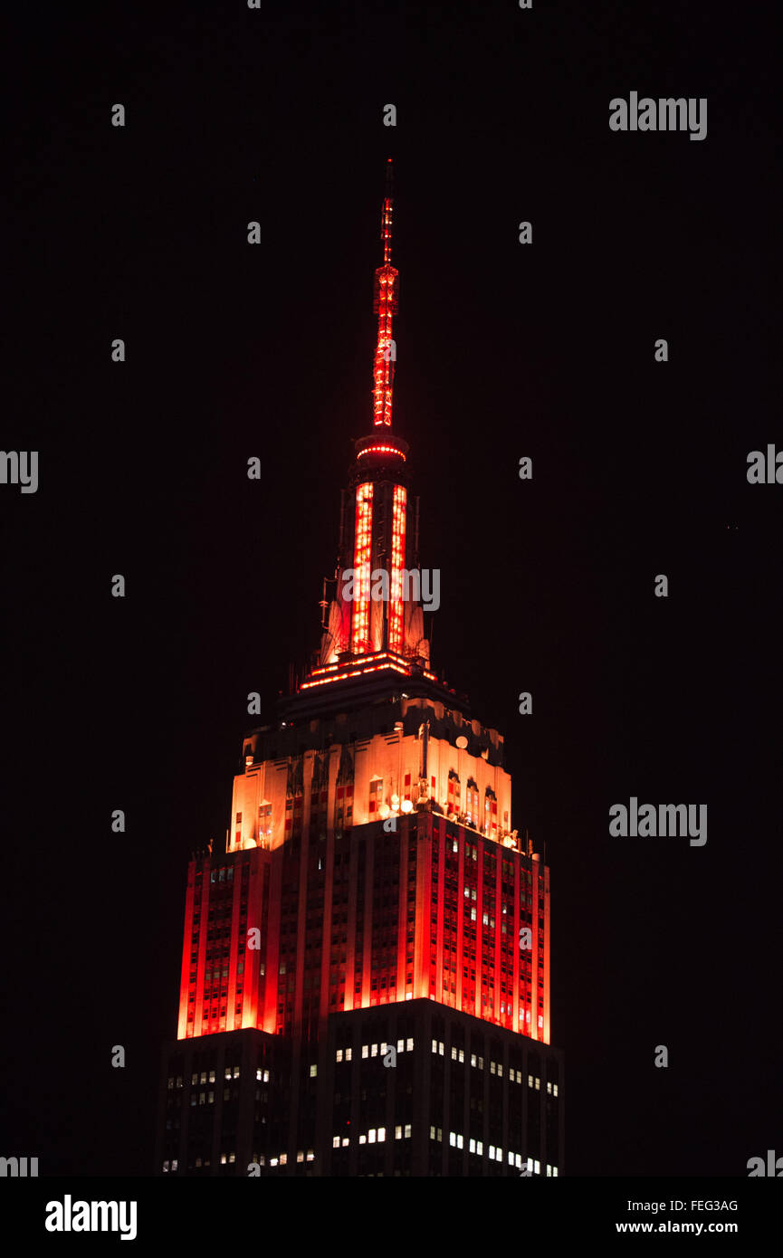 New York, NY, USA. 6th Feb, 2016. The Empire State Building tower ...