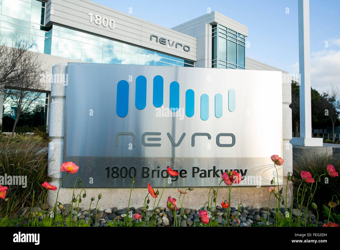 A logo sign outside of the headquarters of Nevro in Redwood City ...