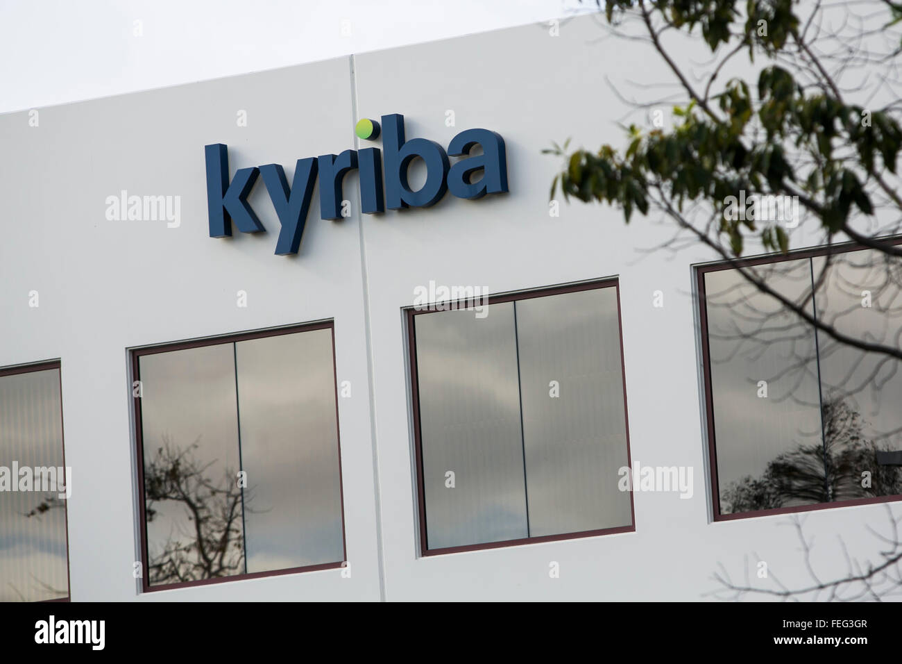 A logo sign outside of the headquarters of Kyriba in San Diego ...