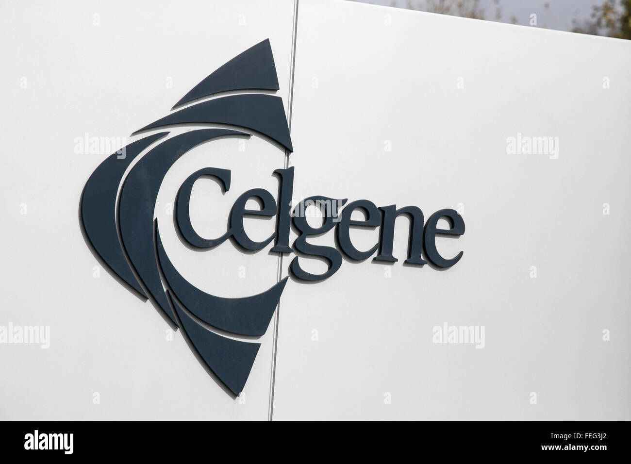 A logo sign outside of a facility occupied by the Celgene Corporation ...