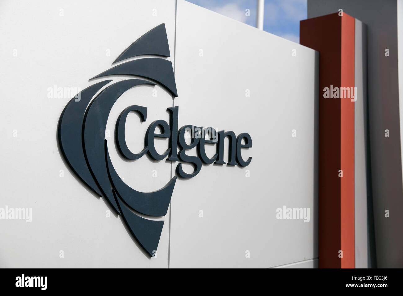 A logo sign outside of a facility occupied by the Celgene Corporation ...