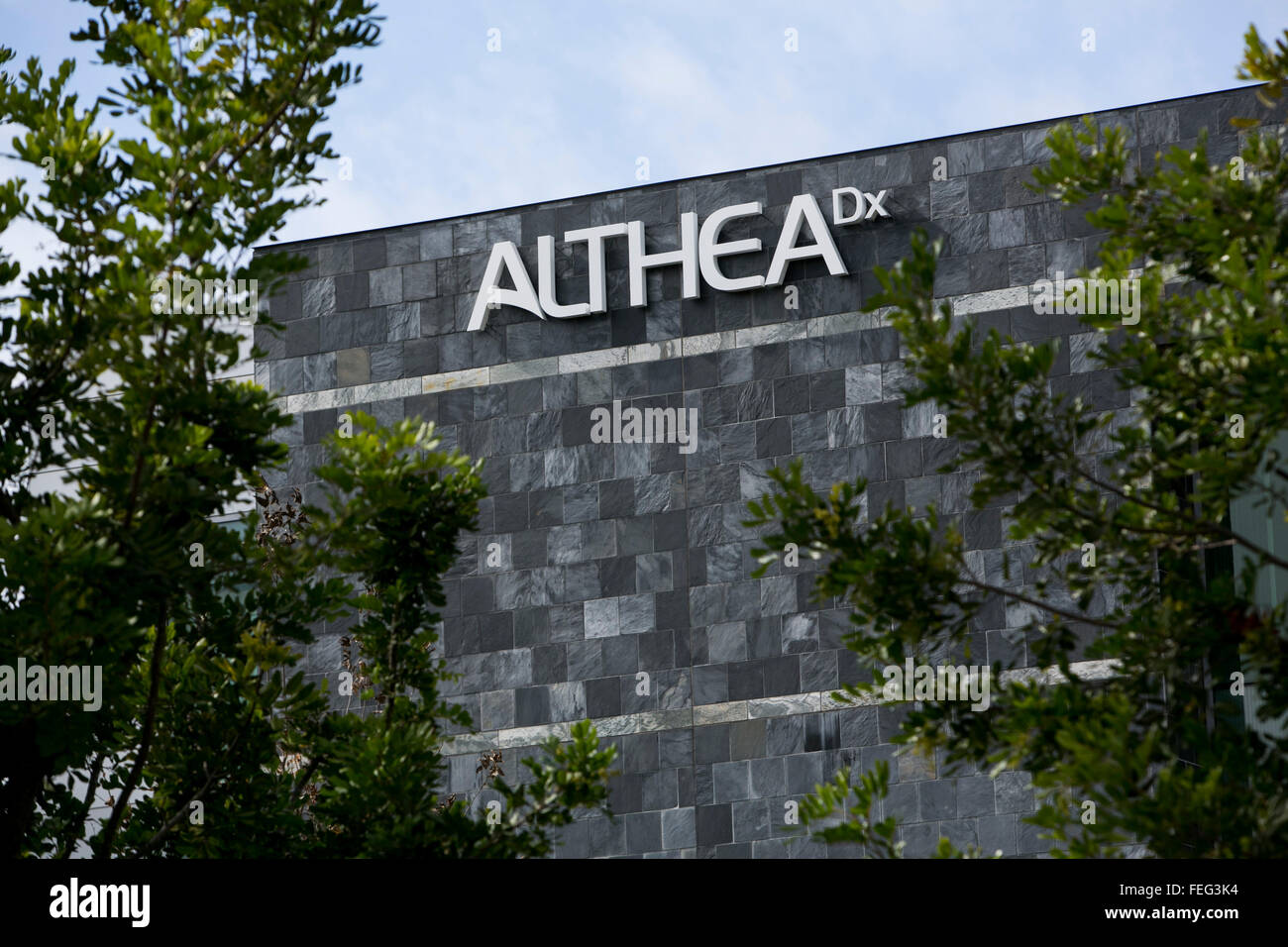 A logo sign outside of the headquarters of AltheaDx in San Diego ...