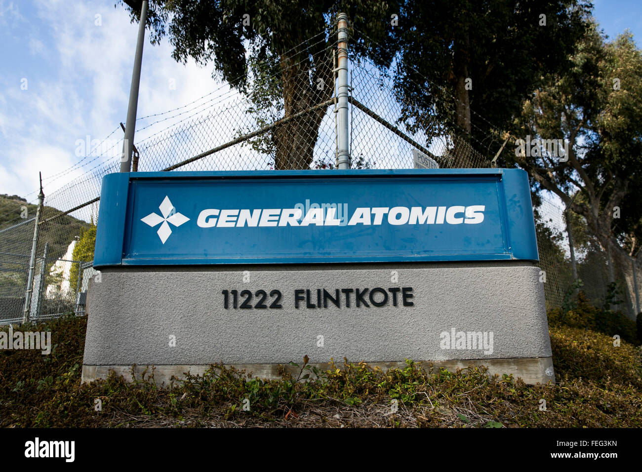 A logo sign outside of a facility occupied by General Atomics in San ...