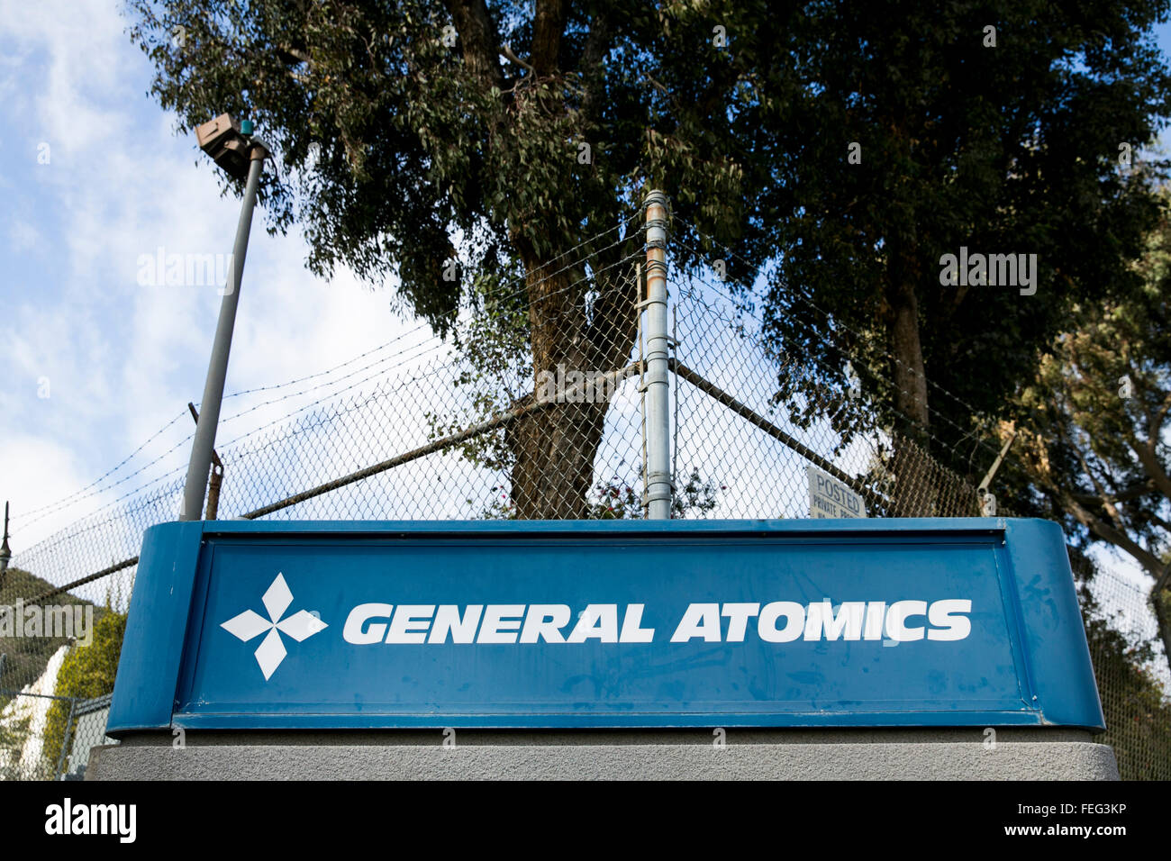 A logo sign outside of a facility occupied by General Atomics in San ...