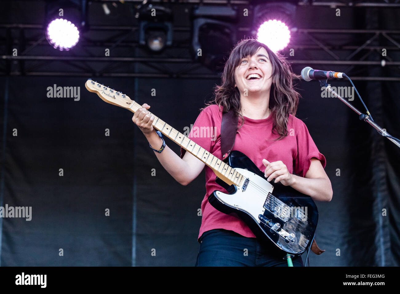 Courtney Barnett performing live in the summer of 2015 at an outdoor ...