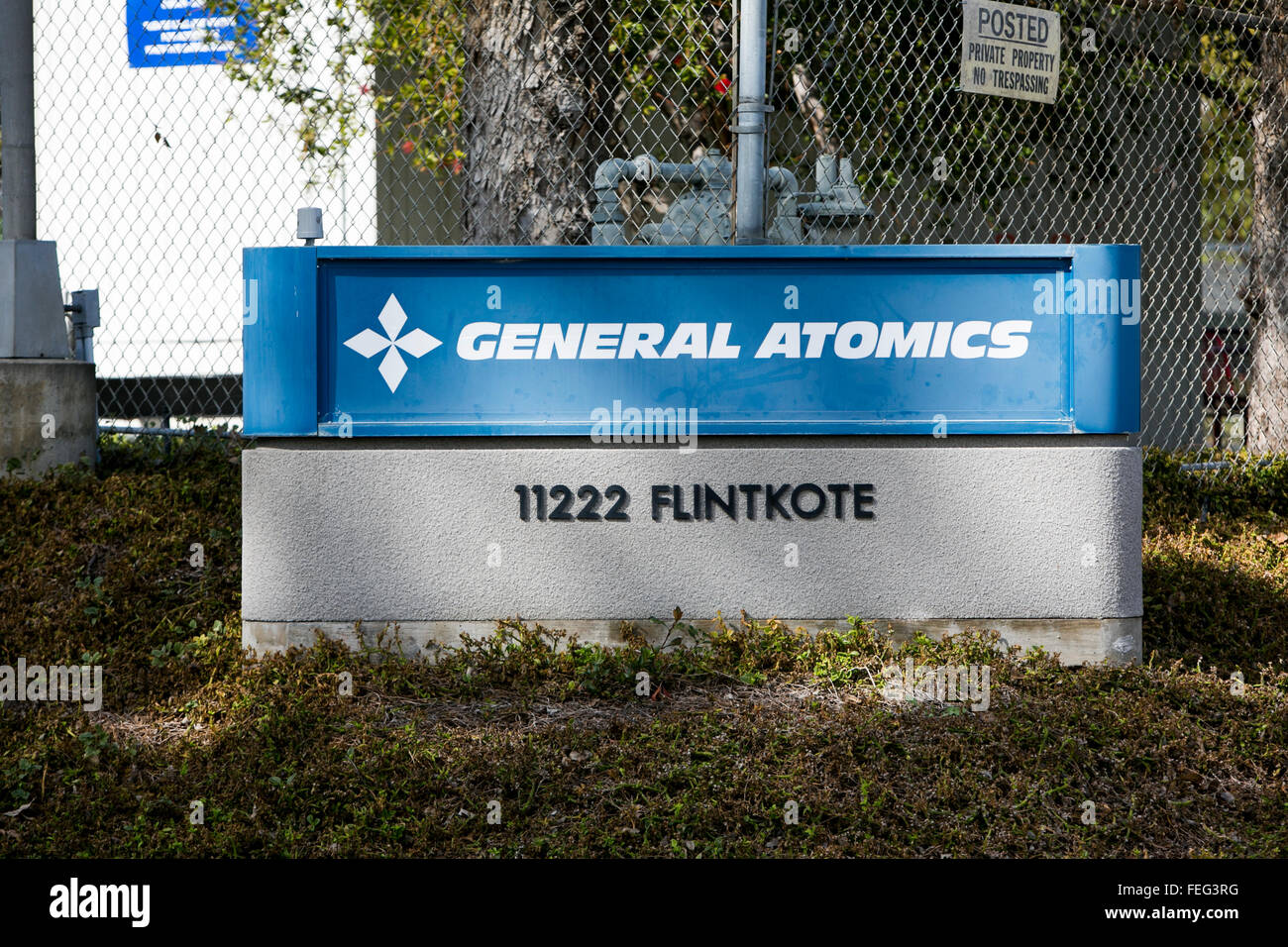 A logo sign outside of a facility occupied by General Atomics in San ...