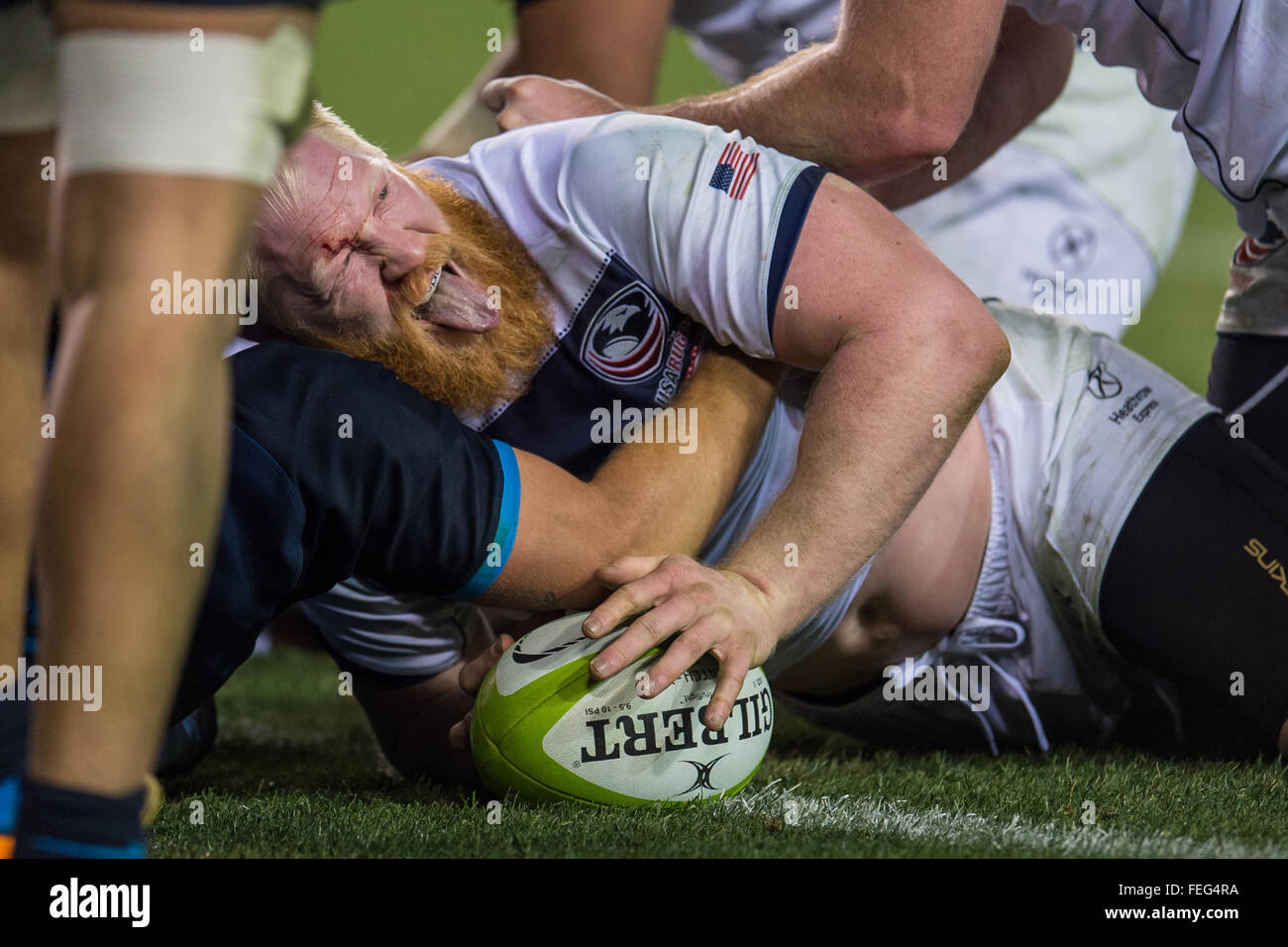 February 6, 2016: USA's Eric Fry(1) sticks out his tongue after scoring ...