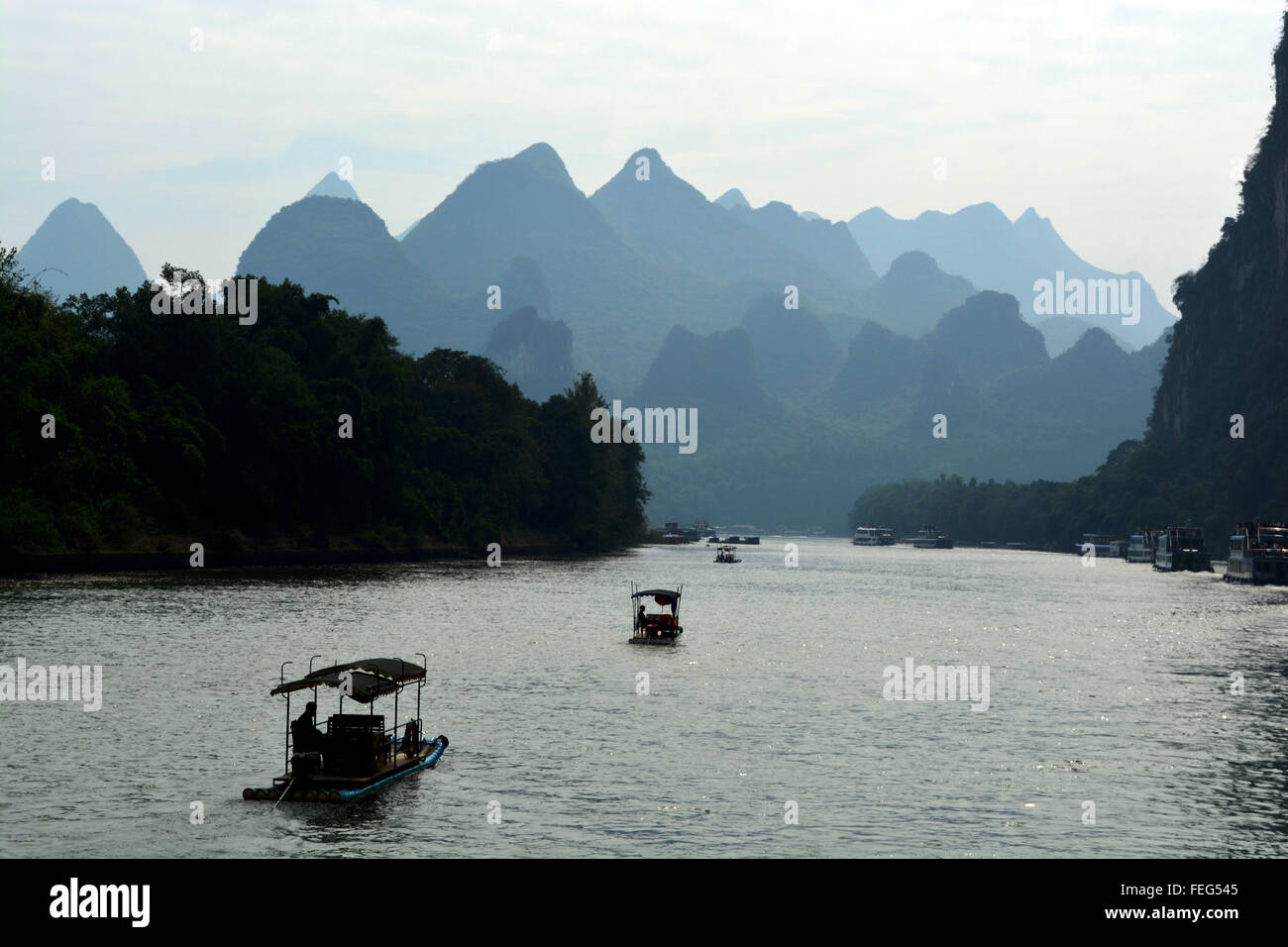 boats on the Li River Stock Photo - Alamy