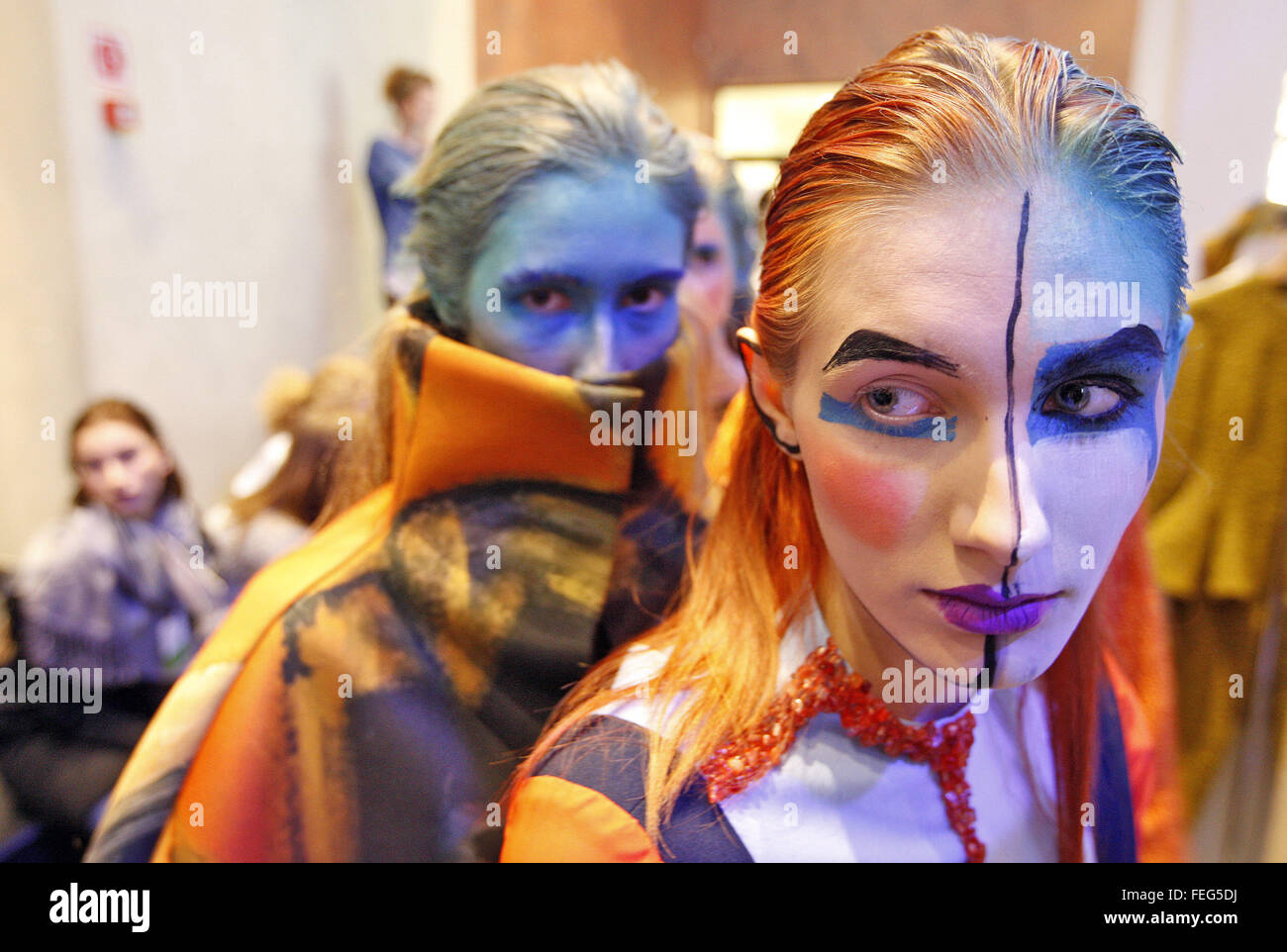 Kiev, Ukraine. 06th Feb, 2016. Models stand backstage during the ...