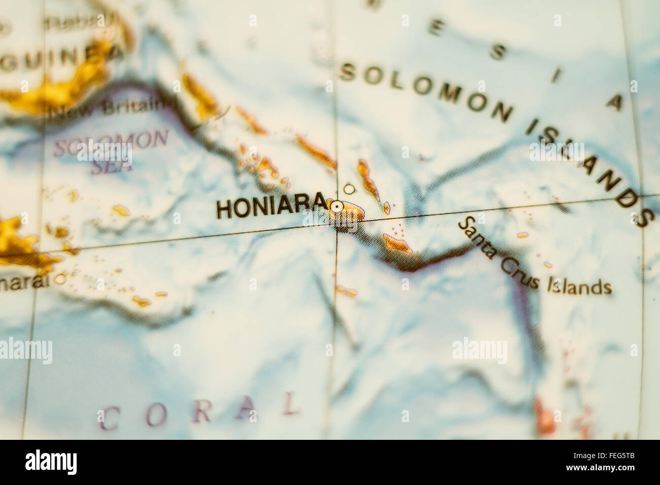 Photo of a map of Solomon Islands and the capital Honiara Stock Photo ...