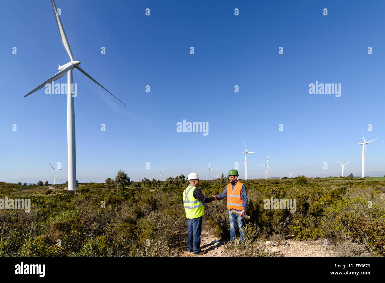 Engineers of wind turbine control projects and production Stock Photo ...