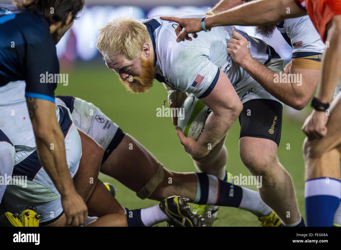 February 6, 2016: USA's Eric Fry(1) scores a try during the 2nd half of ...