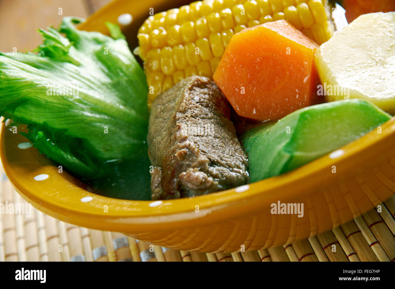 Mole de olla Mexican traditional soup. It is made of xoconostle, squash ...