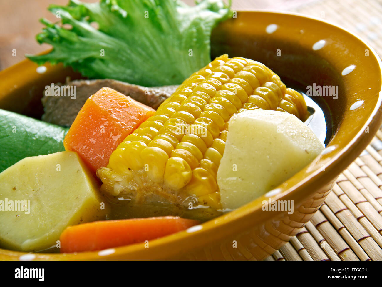 Mole de olla Mexican traditional soup. It is made of xoconostle, squash ...