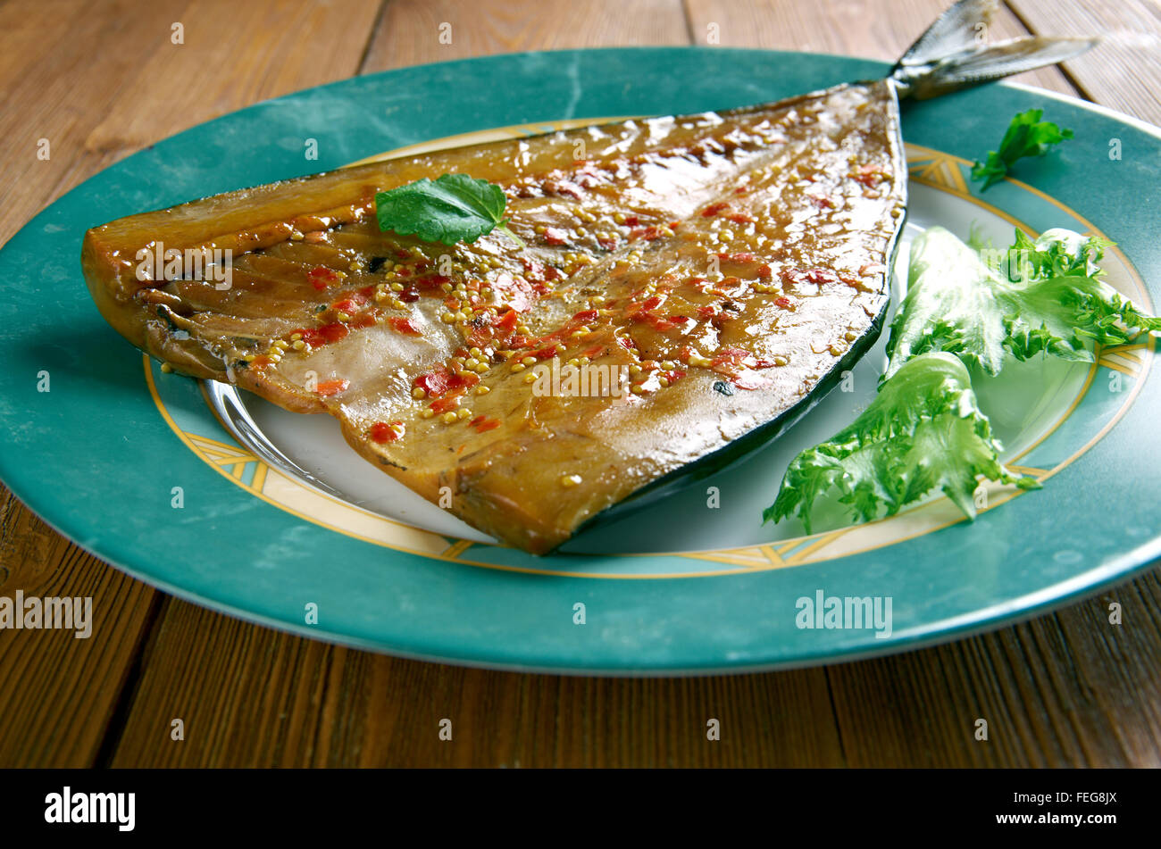 Craster kipper Deviled.smoked fish. Traditional British snack Stock ...