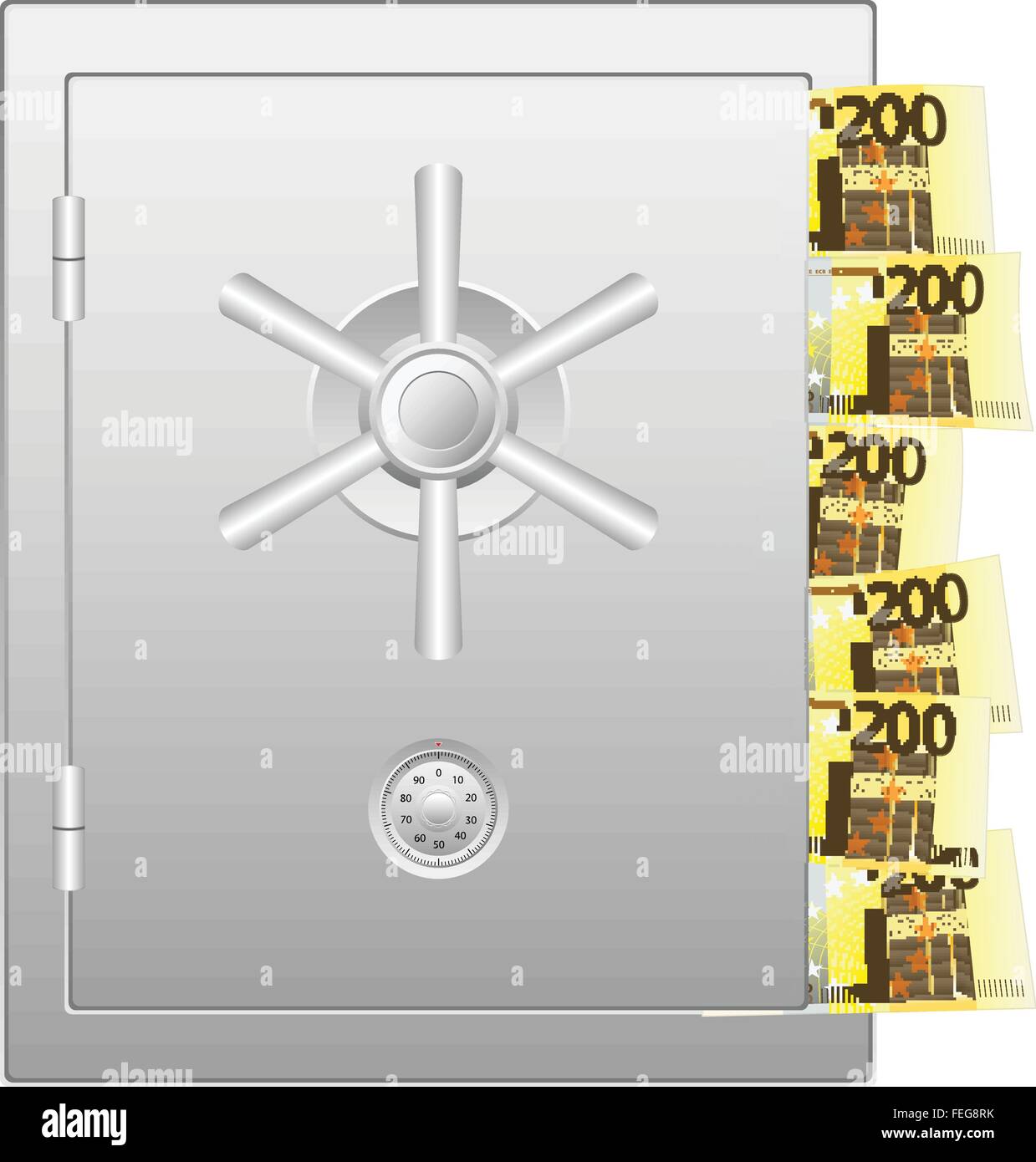 Bank safe with two hundred euro banknotes. Vector illustration Stock ...