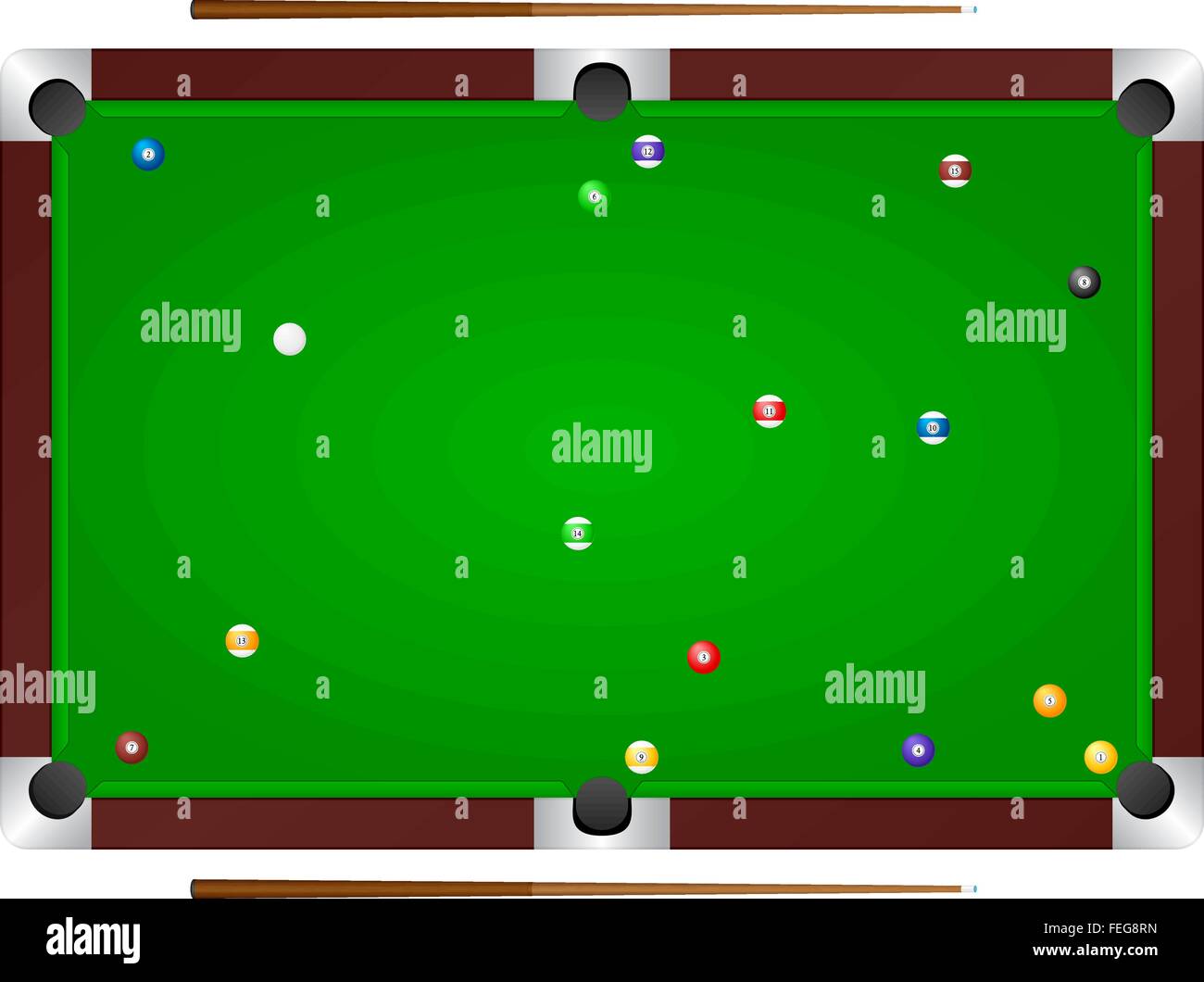 Pool table with balls and cue. Vector illustration Stock Vector Image ...