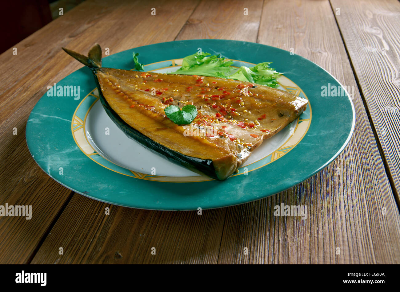 Craster kipper Deviled.smoked fish. Traditional British snack Stock ...