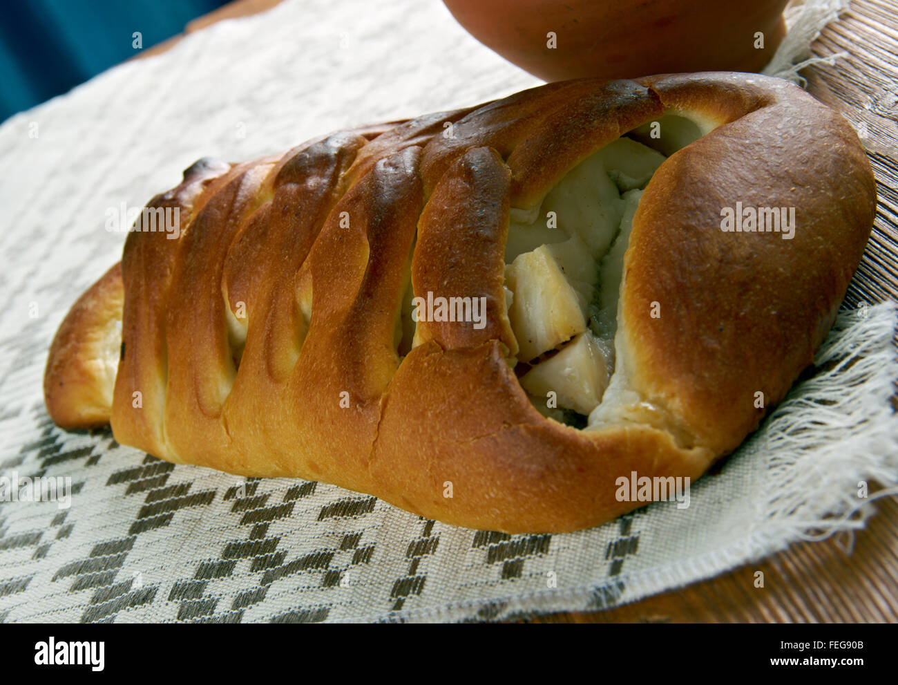 Russian traditional homemade cod pie. close up Stock Photo - Alamy