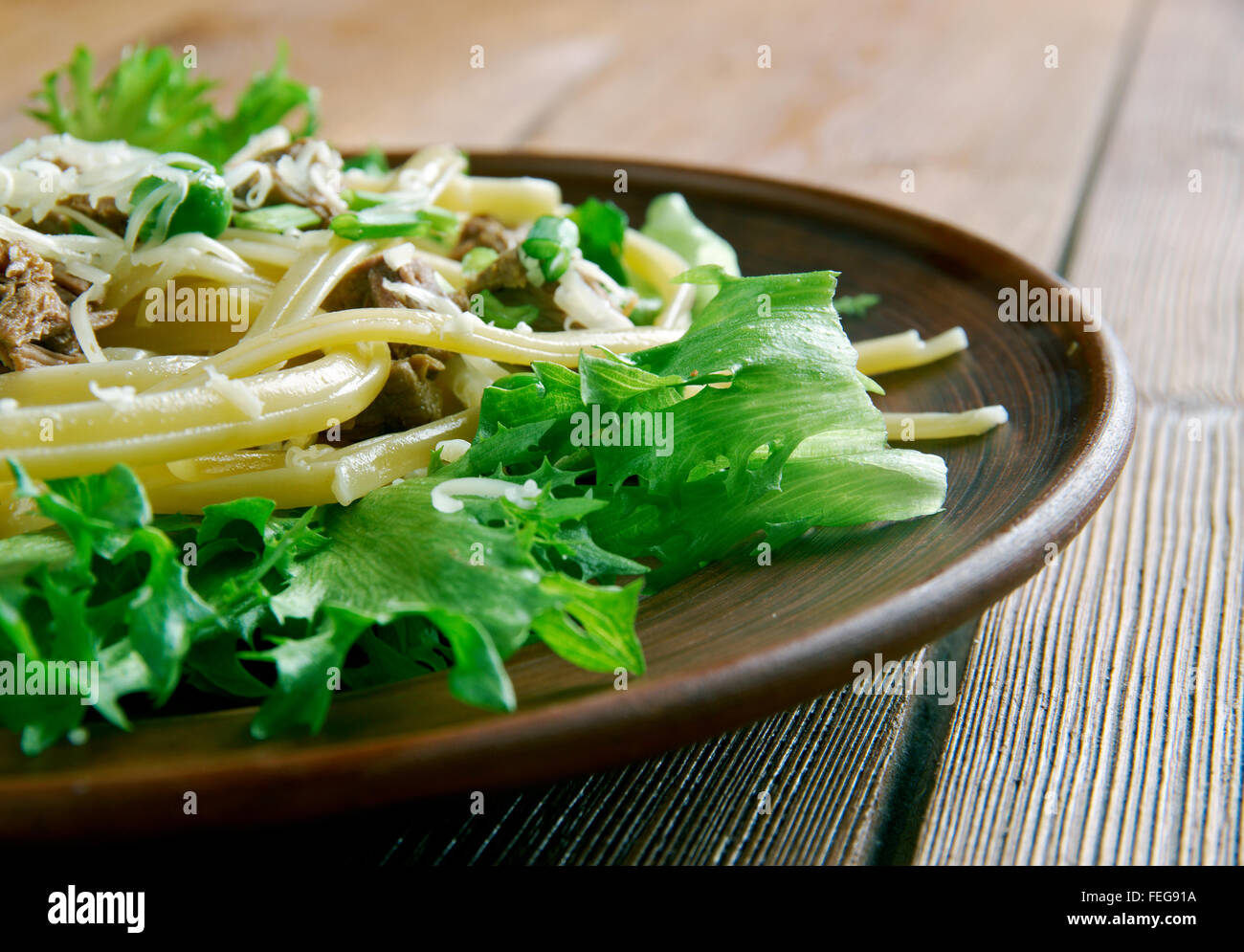 Tex-Mex taco pasta salad we know style haystacks Stock Photo - Alamy