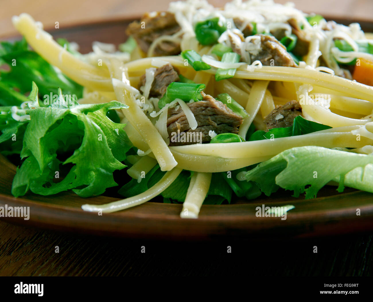 Tex-Mex taco pasta salad we know style haystacks Stock Photo - Alamy