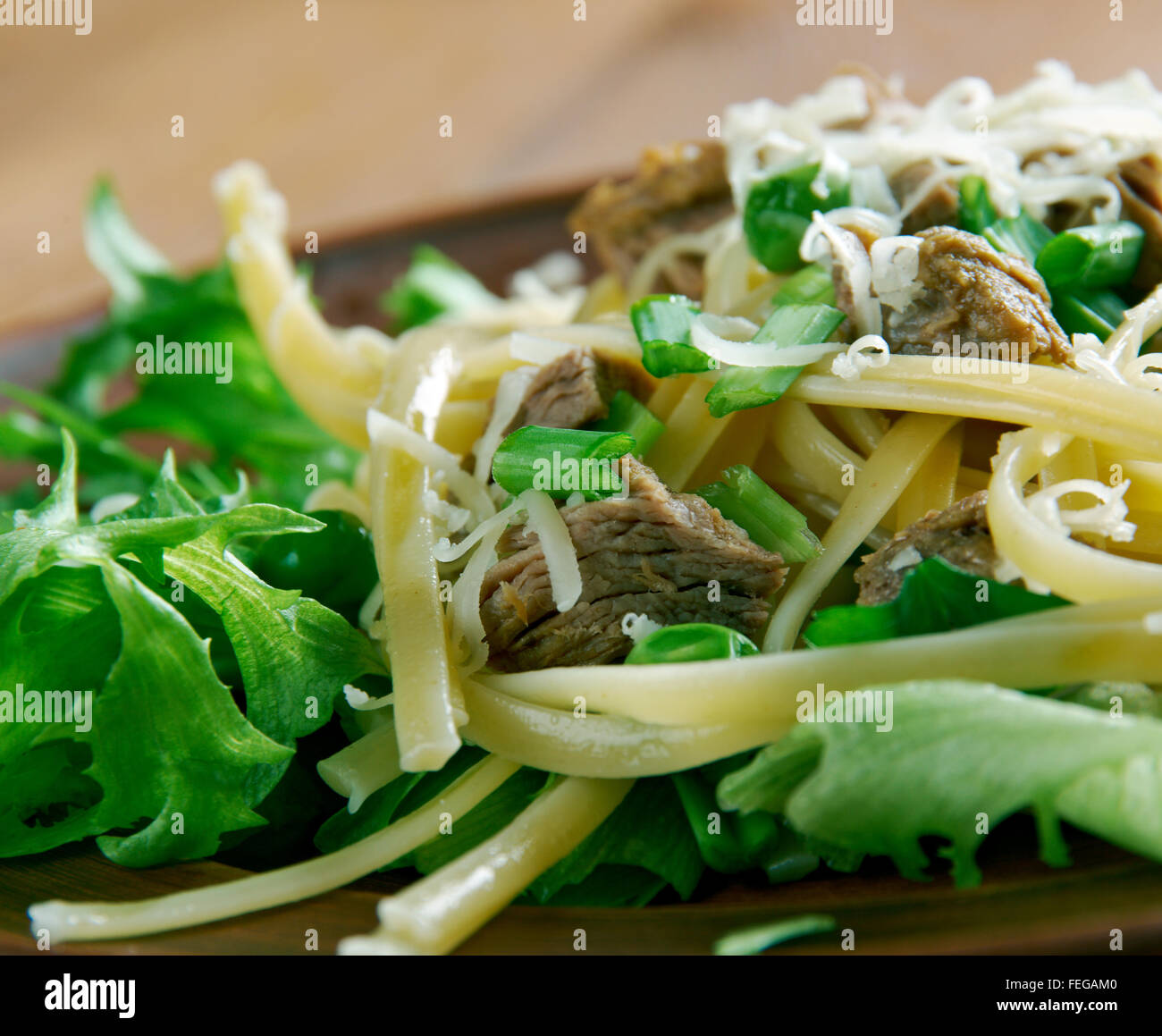 Tex-Mex taco pasta salad we know style haystacks Stock Photo - Alamy