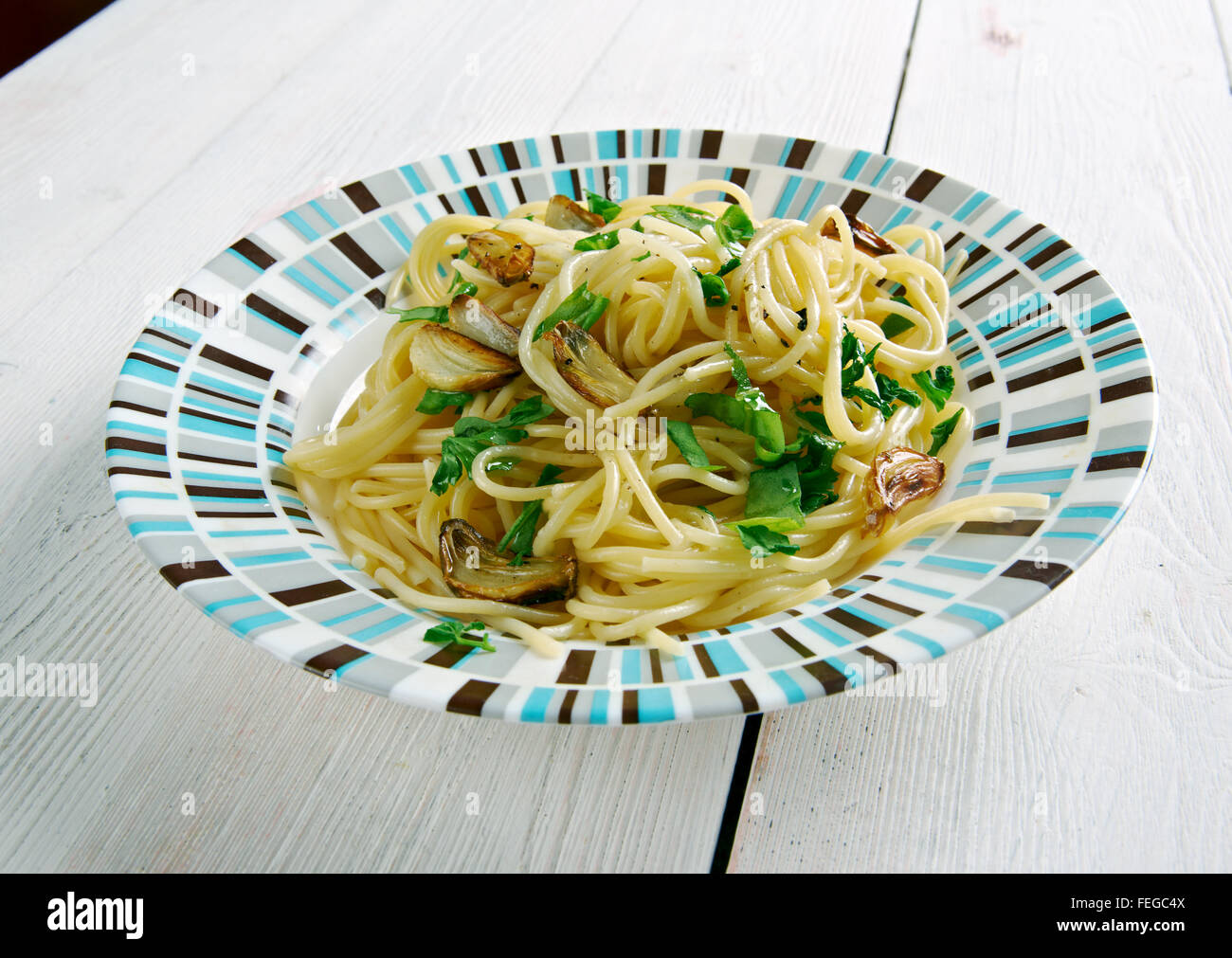 Spaghetti aglio e olio - spaghetti with garlic and oil.traditional ...