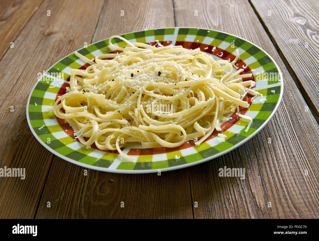 Cacio e pepe. Roman pasta dish.cheese and pepper in several central ...