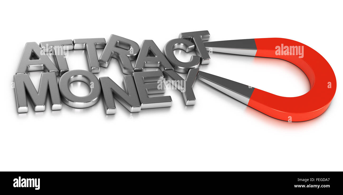 Attract Wealth easily, concept illustration. Horseshoe magnet ...