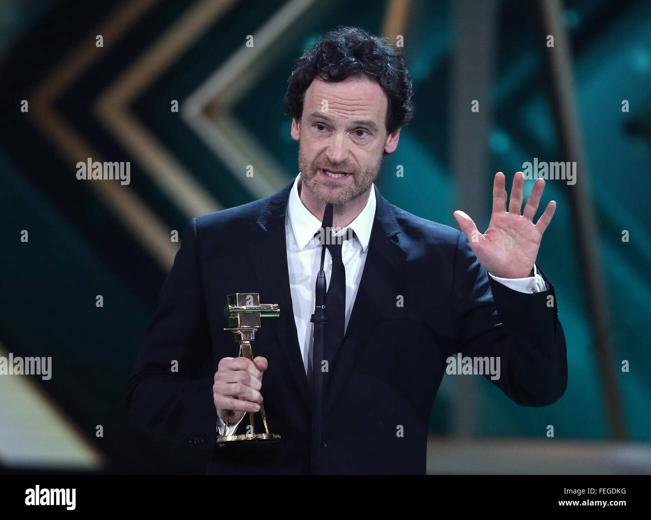 Hamburg, Germany. 6th Feb, 2016. Actor Joerg Hartmann stands on stage ...