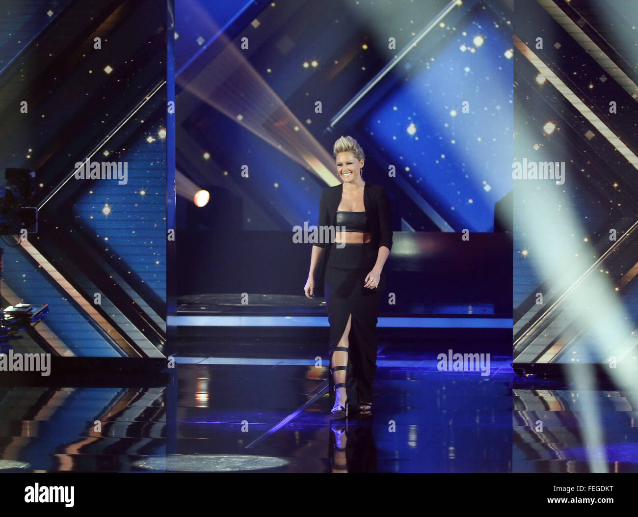 Hamburg, Germany. 6th Feb, 2016. German singer Helene Fischer stands on ...