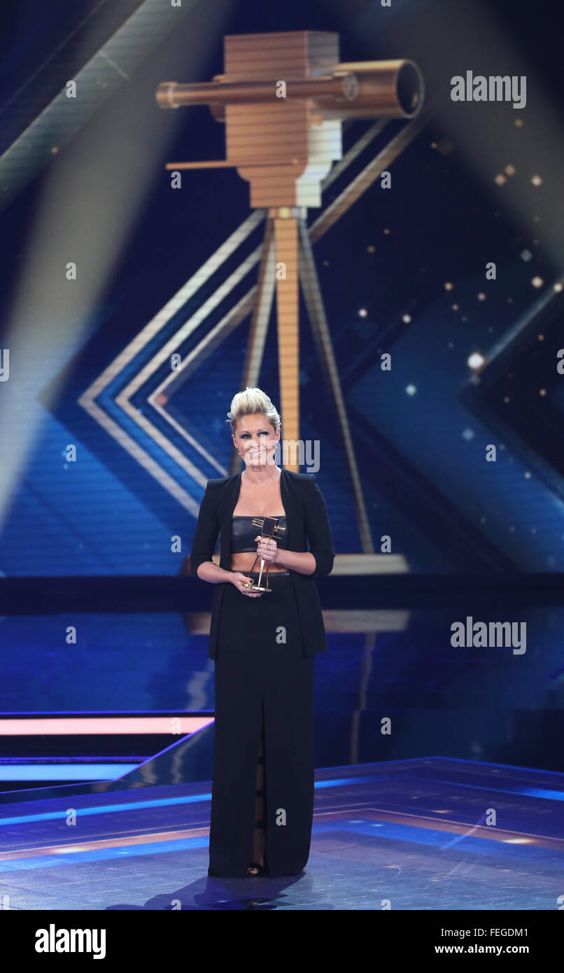Hamburg, Germany. 6th Feb, 2016. German singer Helene Fischer stands on ...