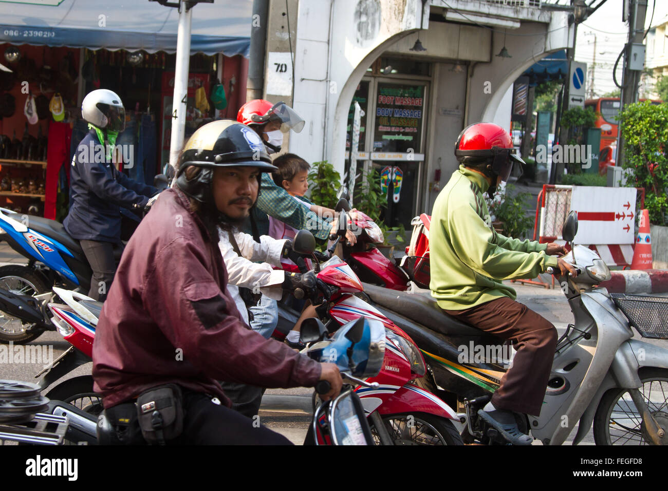 Motorcycles in the streets of the city of Bangkok in Thailand Stock ...