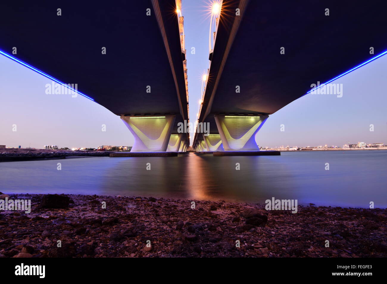 Garhoud Bridge from base at night with long exposure, Dubai, UAE Stock ...