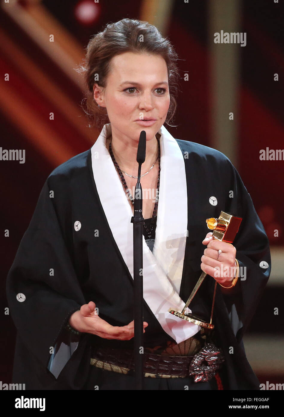 Hamburg, Germany. 6th Feb, 2016. Actress Maria Simon stands on stage ...