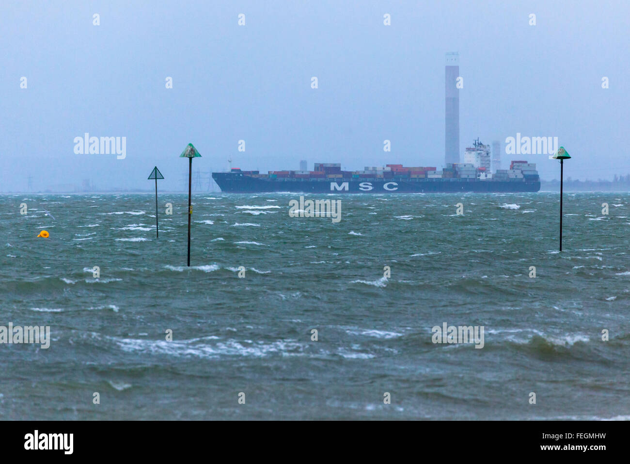 Container Ship Sailing out of Thames towards English Channel During ...