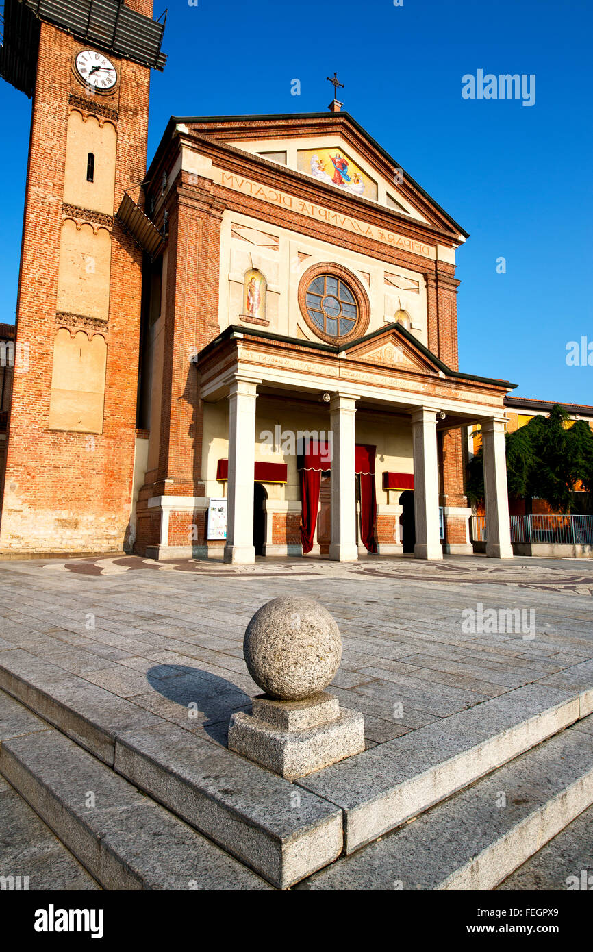 in the parabiago old church closed brick tower sidewalk italy lombardy ...